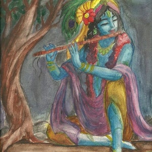 Lord Krishna Playing Flute D Hand Painted Painting on Canvas (without Frame) - Etsy
