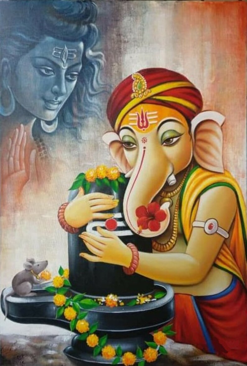 Lord Ganesha Y Hand Painted Painting on Canvas without Frame - Etsy
