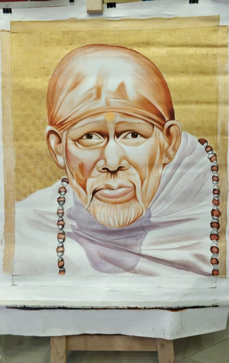 Sai Baba With Golden Yellow Background Handpainted Paintings on Canvas ...