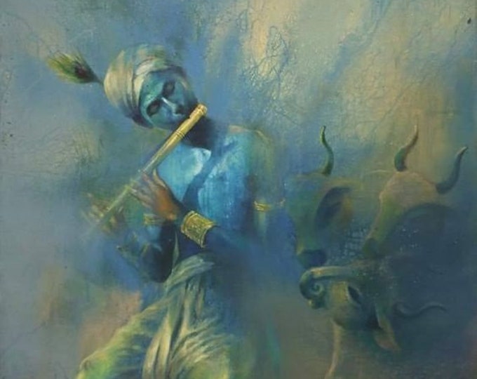 Krishna Hand Painted Painting on Canvas T without Frame - Etsy