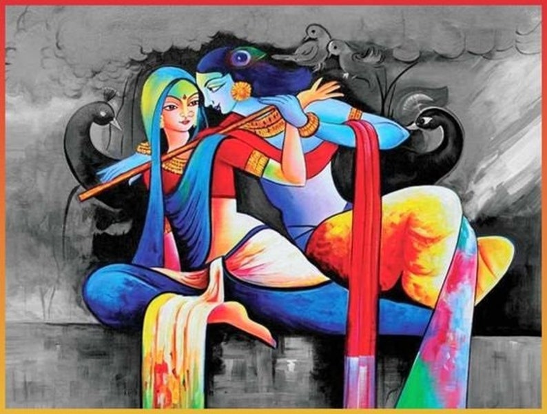 Radha Krishna Love Forever AQ Hand Painted Painting on Canvas - Etsy