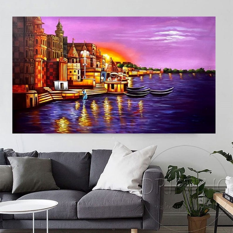 New Banaras Ghat Handpainted Paintings on Canvas Wall Art Painting ...