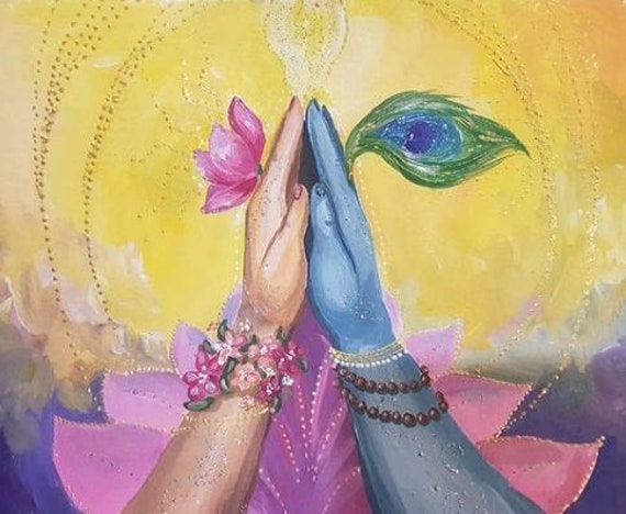 Radha Krishna Hand Painted Painting on Canvas R without - Etsy