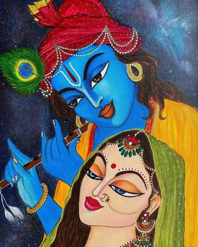 Lord Krishna and Radha A Hand Painted Painting on Canvas without Frame - Etsy