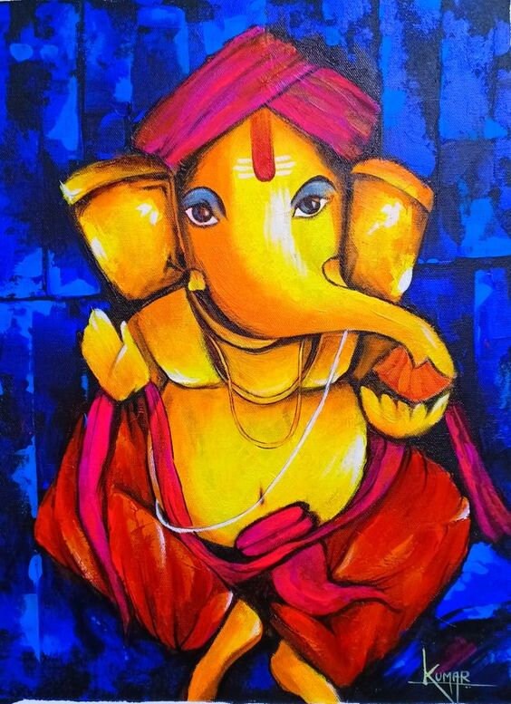 Lord Ganesha Oil Painting Handpainted on Canvas without - Etsy