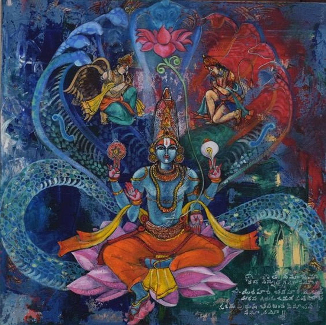 Lord Vishnu Hand Painted Painting on Canvas No Frame - Etsy
