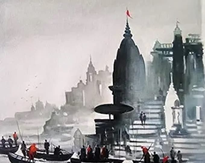 Soulspaze Banaras Ghat Varanasi A Handpainted Paintings on Canvas Wall ...