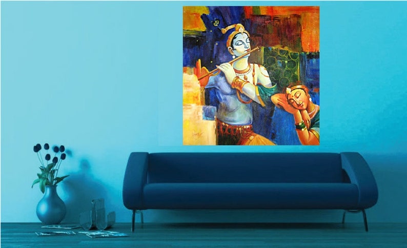 New Radha and Krishna Hand Painted Painting on Canvas without Frame - Etsy