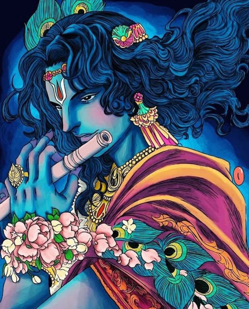 Krishna Hand Painted Painting on Canvas F (without Frame) - Etsy