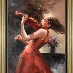 A Girl Playing Violin Hand Painted Paintings on Canvas Wall Art ...