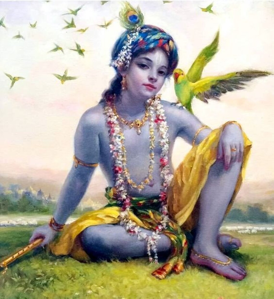 Krishna Hand Painted Painting on Canvas W without Frame - Etsy