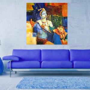 New Radha and Krishna Hand Painted Painting on Canvas without Frame - Etsy