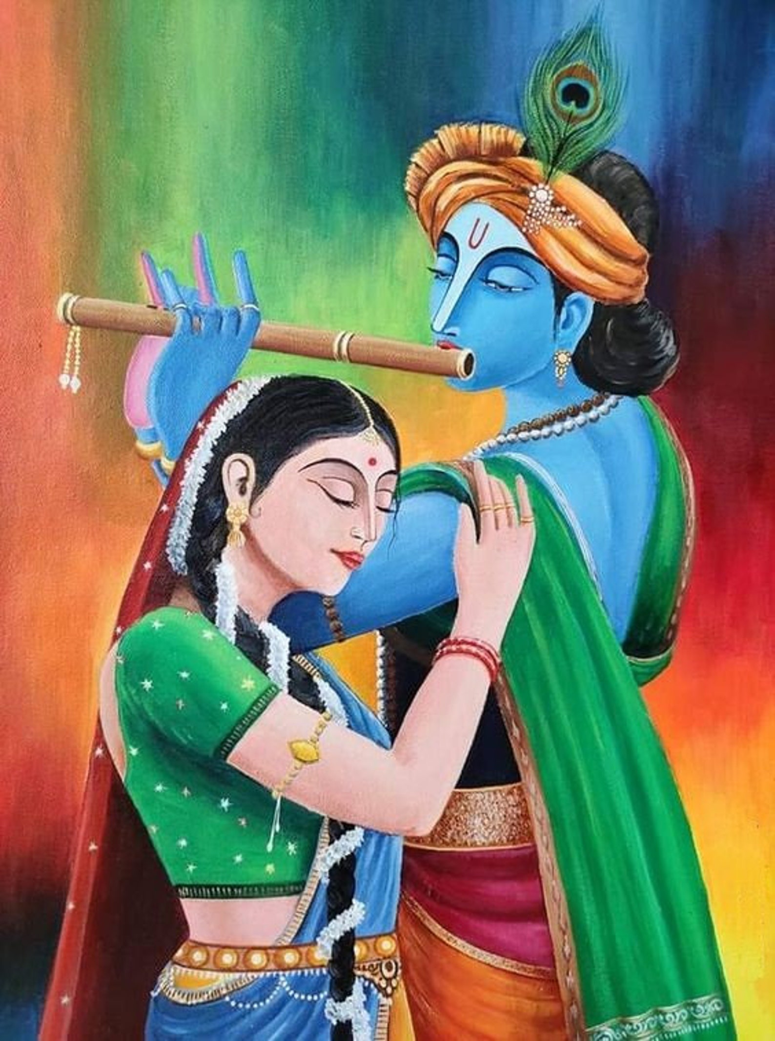 Radha Krishna AU Hand Painted Painting on Canvas without Frame - Etsy