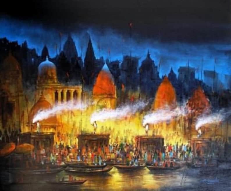 Banaras Ghat D Hand Painted Painting on Canvas without Frame - Etsy