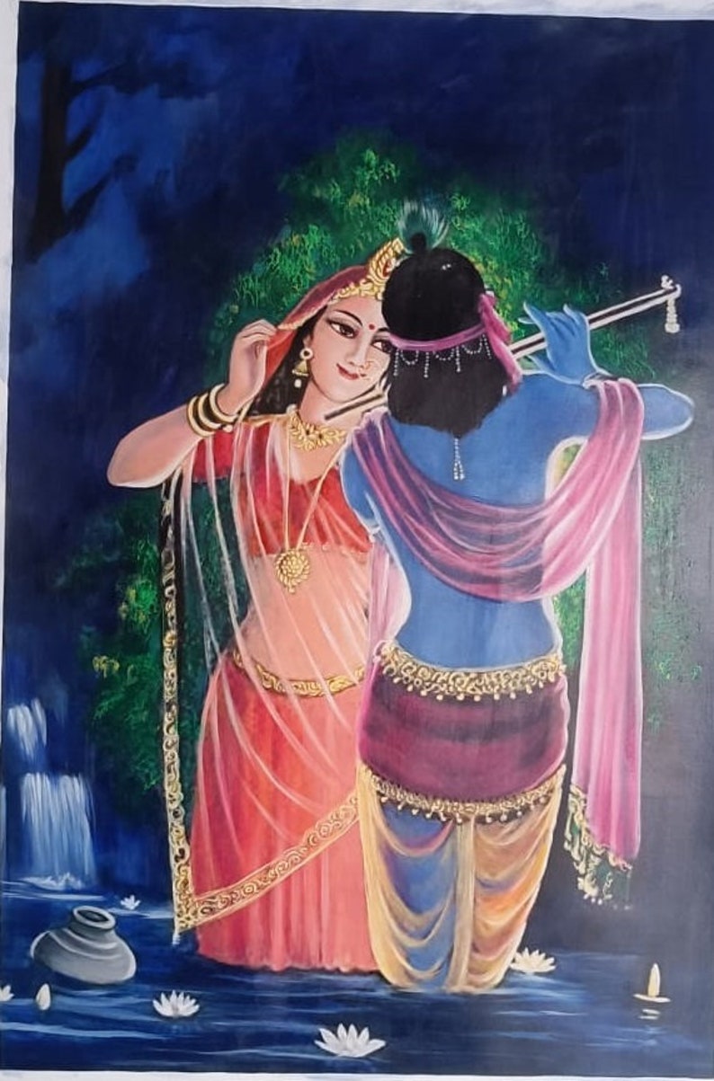 Radha Krishna Love Forever A Oil Painting Handpainted on Canvas without ...