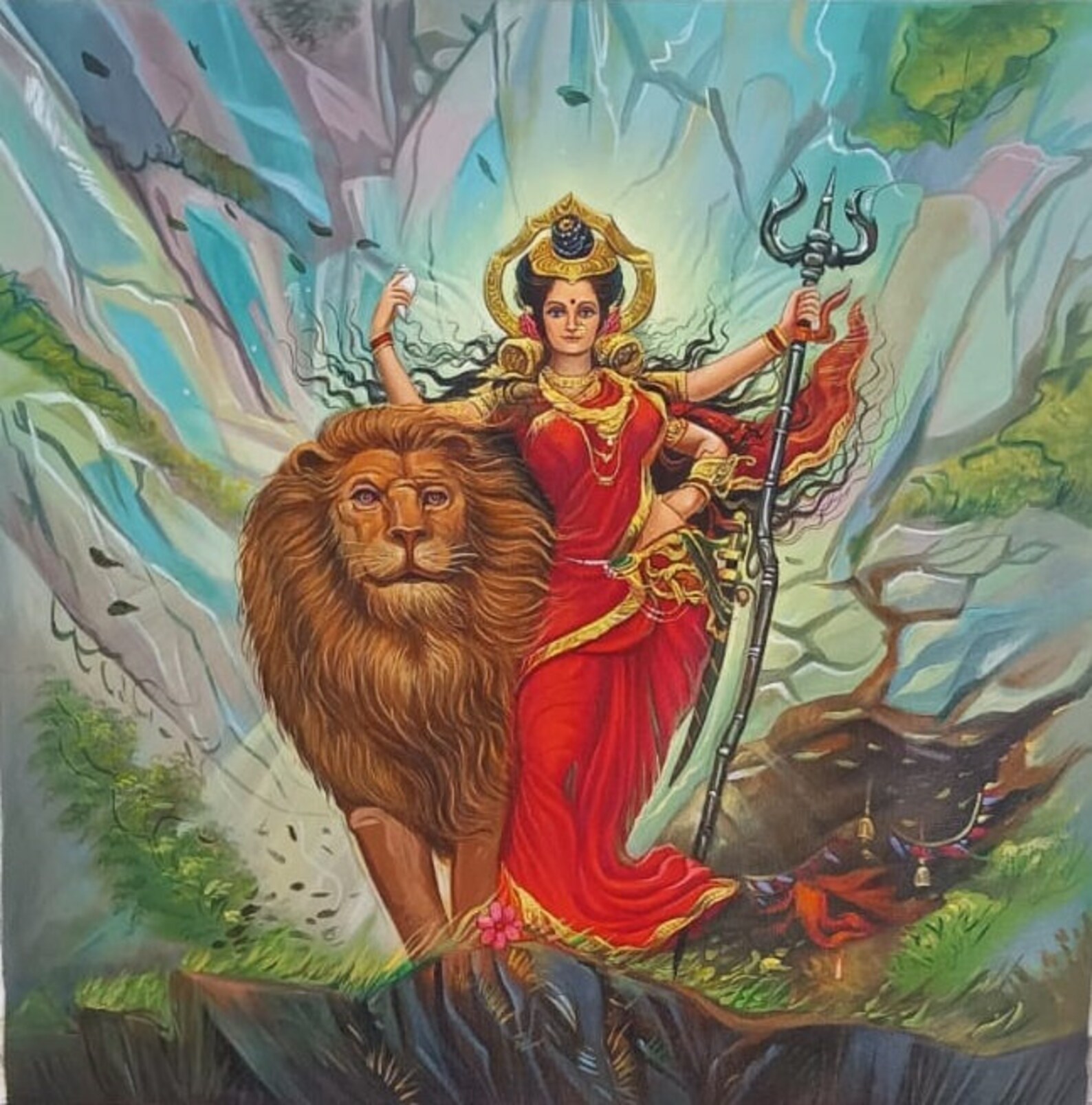 Devi Durga C Hand Painted Painting on Canvas Without Frame - Etsy
