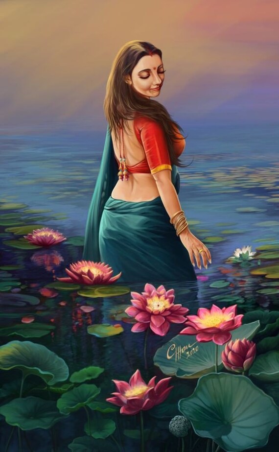 A Beautiful Woman Swimming in River Hand Painted Painting on - Etsy