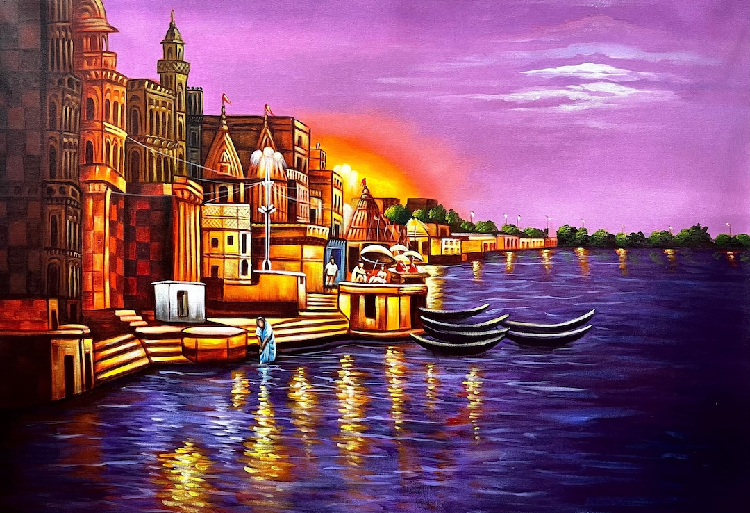 New Banaras Ghat Handpainted Paintings on Canvas Wall Art Painting ...