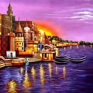 New Banaras Ghat Handpainted Paintings on Canvas Wall Art Painting ...