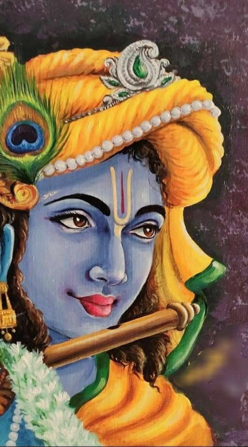 Lord Krishna Q Hand Painted Painting on Canvas (without Frame) - Etsy
