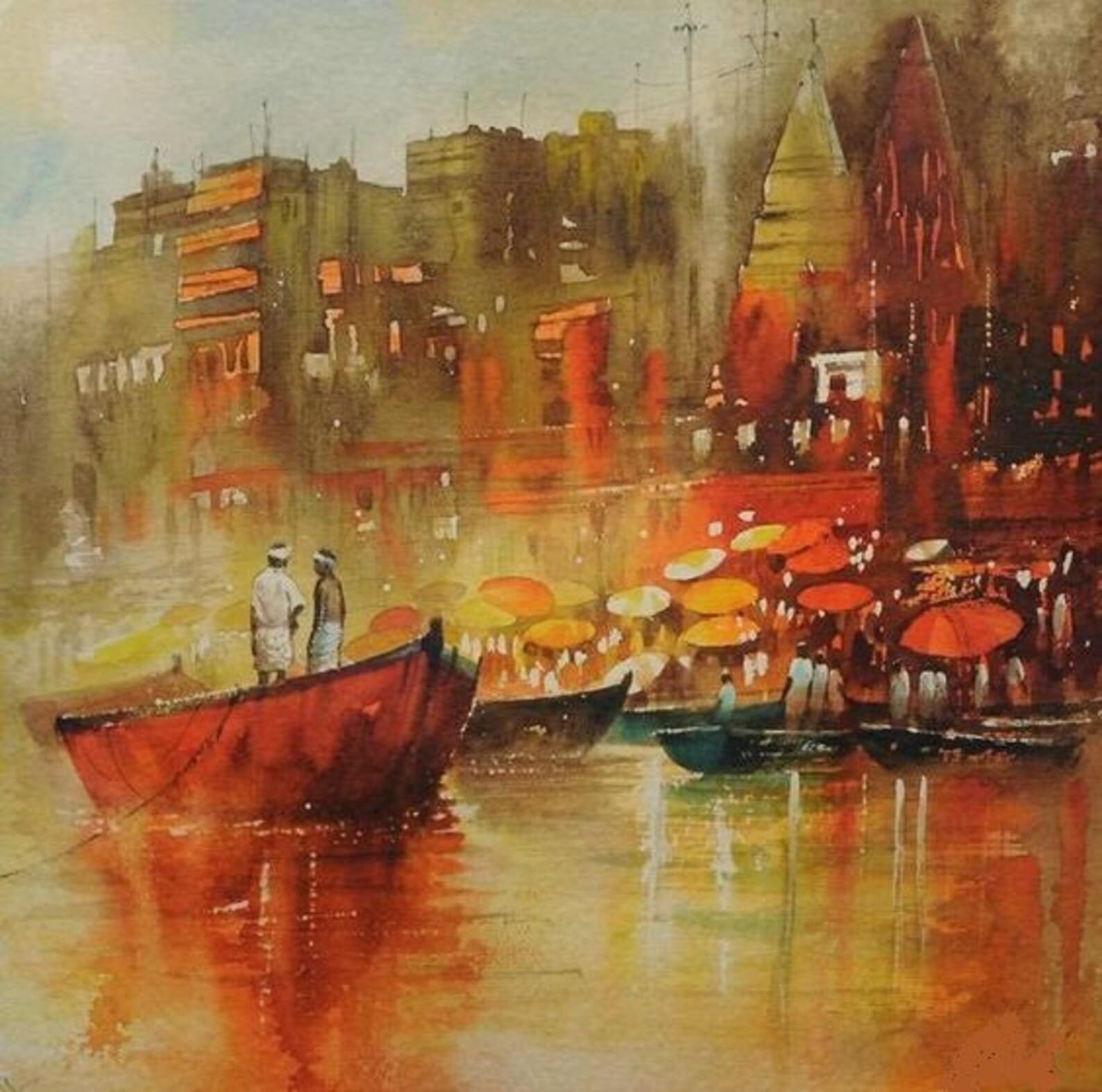 Banaras Ghat Hand Painted Painting on Canvas (without Frame) - Etsy
