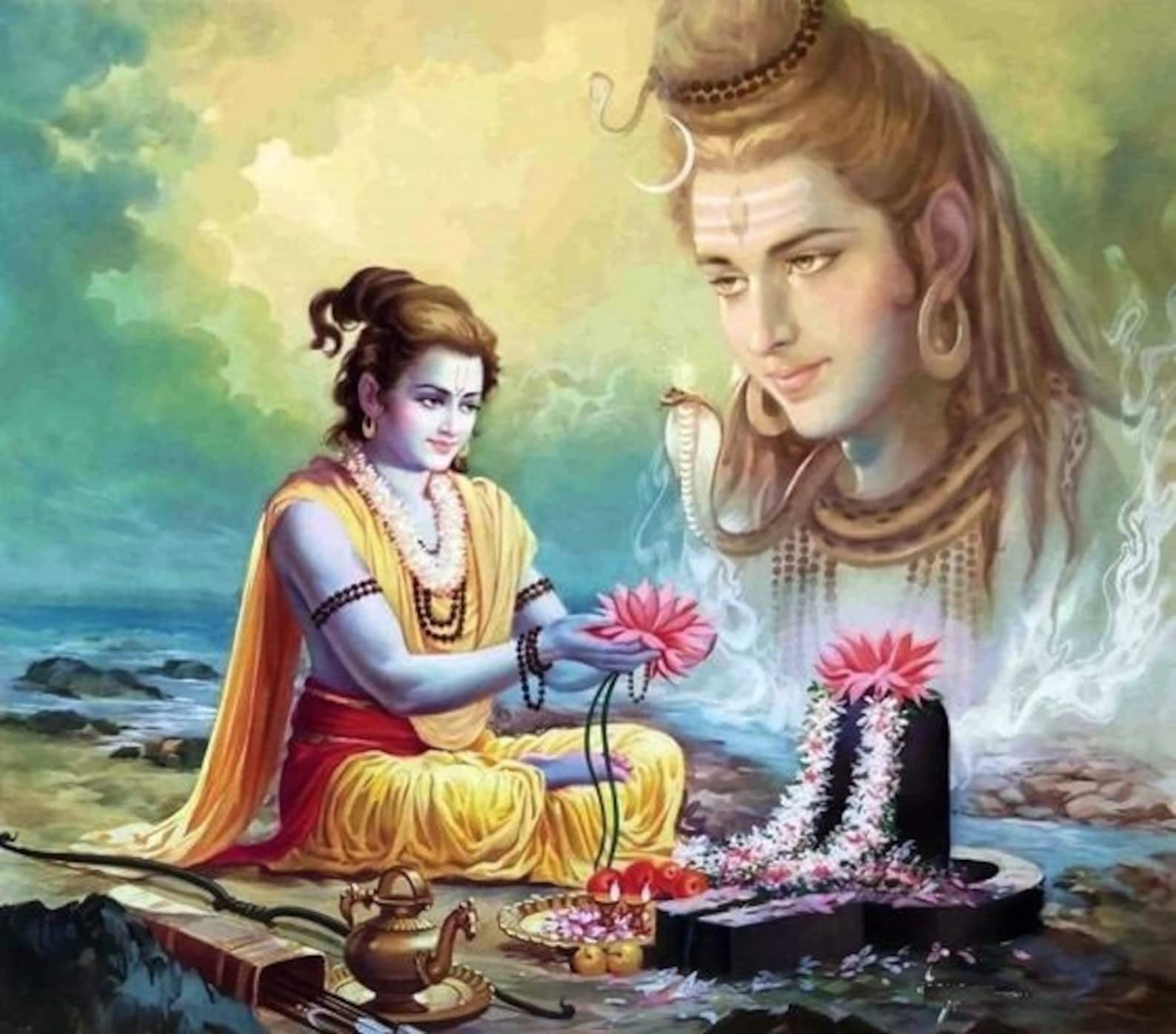 Lord Ram and Shiva Hand Painted Painting on Canvas without Frame - Etsy Lord Ram and Shiva Hand Painted Painting on Canvas without Frame - Etsy