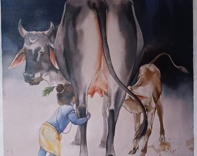 Krishna Hand Painted Painting on Canvas C No Frame - Etsy Canada