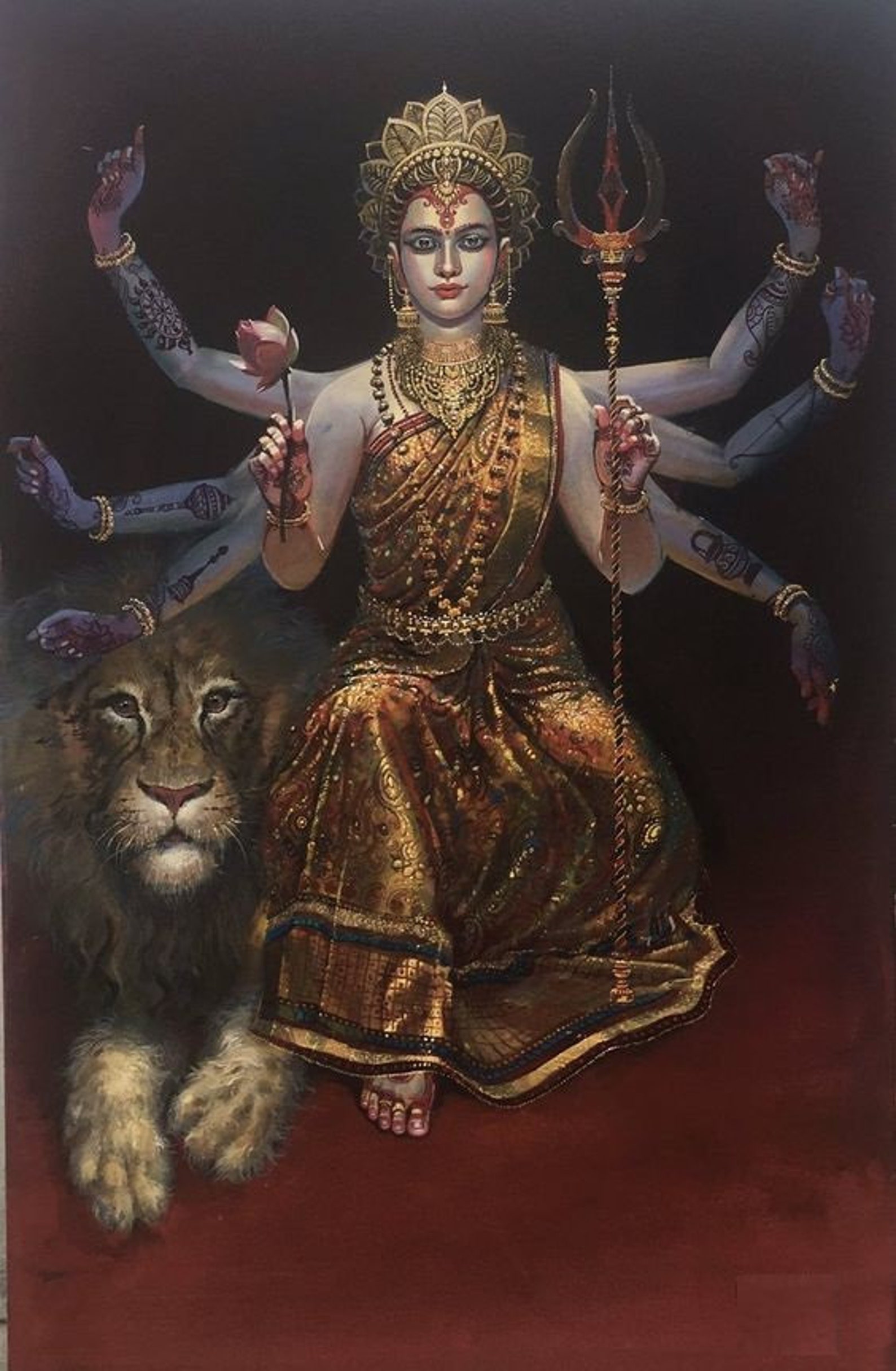 Devi Durga D Hand Painted Painting on Canvas without Frame - Etsy