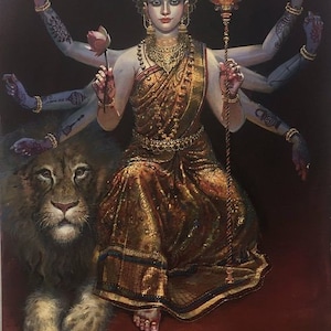 Devi Durga D Hand Painted Painting on Canvas (without Frame) - Etsy