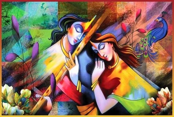 Radha Krishna Love Paintings Abstract