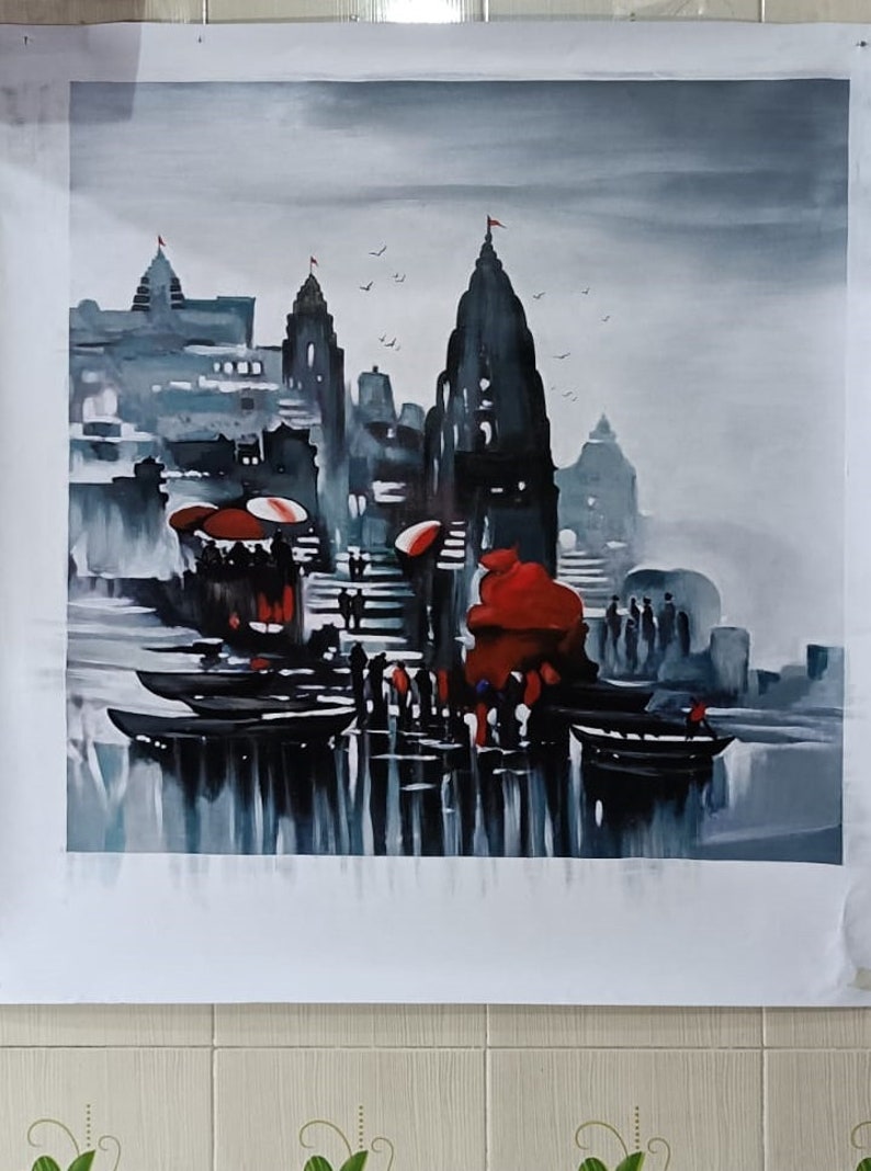 Soulspaze Banaras Ghat Varanasi B Handpainted Paintings on Canvas Wall ...