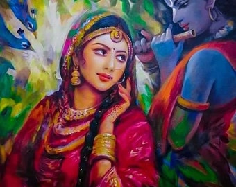 Krishna Hand Painted Painting on Canvas F without Frame - Etsy
