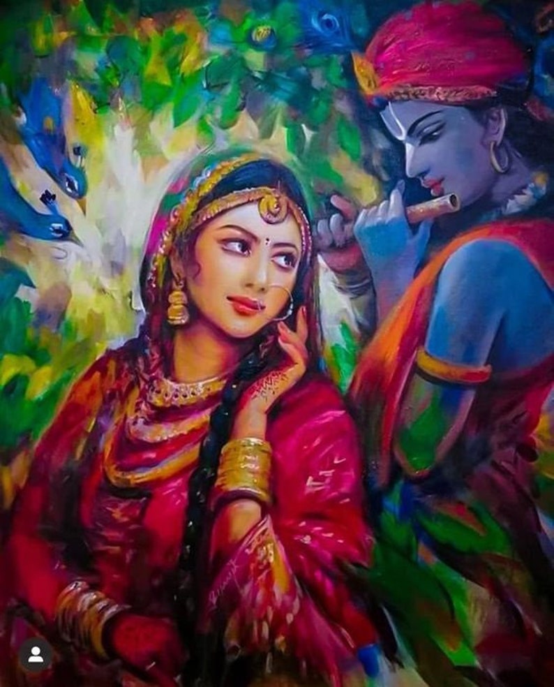 Radha With Krishna Hand Painted Painting on Canvas without Frame - Etsy