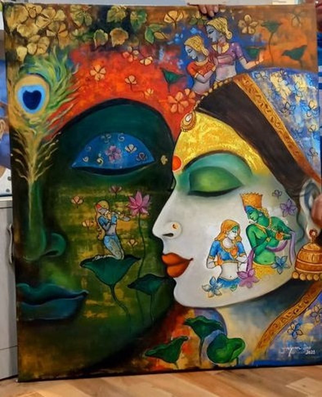 Devotion of Krishna Hand Painted Painting on Canvas (without Frame) - Etsy