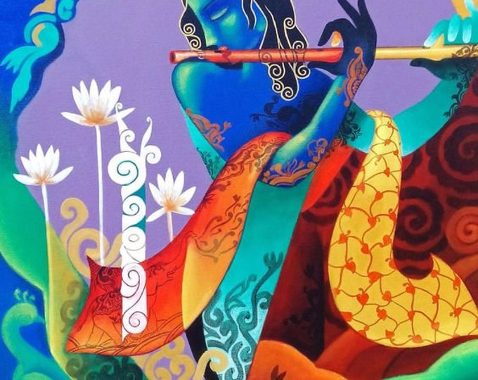 Krishna Hand Painted Painting on Canvas C No Frame - Etsy Canada