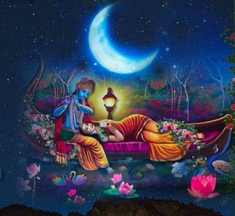 Radha Krishna Hand Painted Painting on Canvas L (without Frame) - Etsy UK