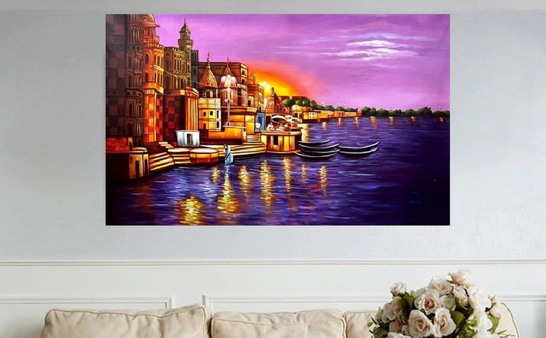New Banaras Ghat Handpainted Paintings on Canvas Wall Art Painting ...