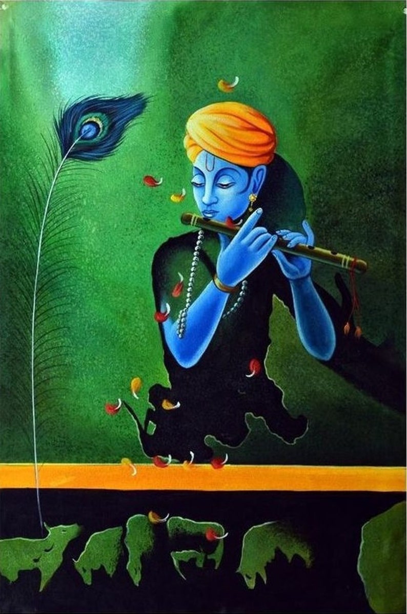 Lord Krishna Hand Painted Painting on Canvas without Frame - Etsy