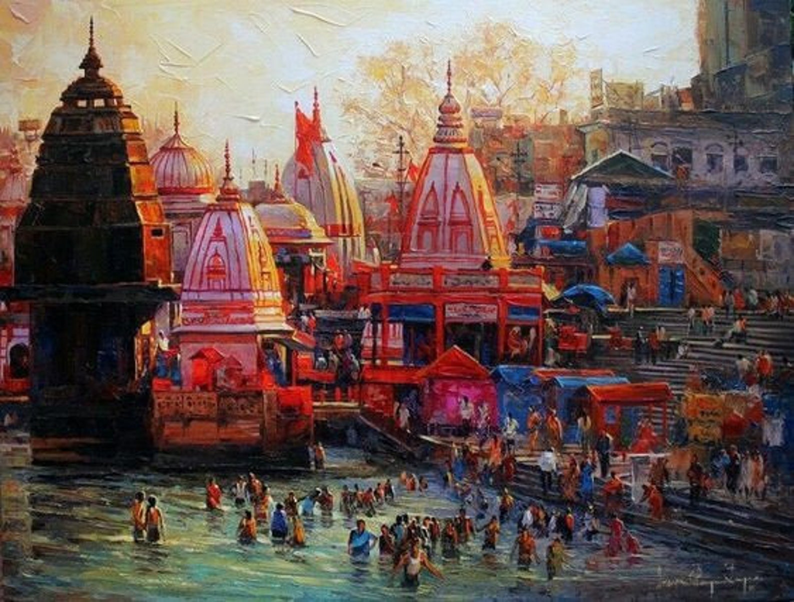 Banaras Ghat B Hand Painted Painting on Canvas (without Frame) - Etsy