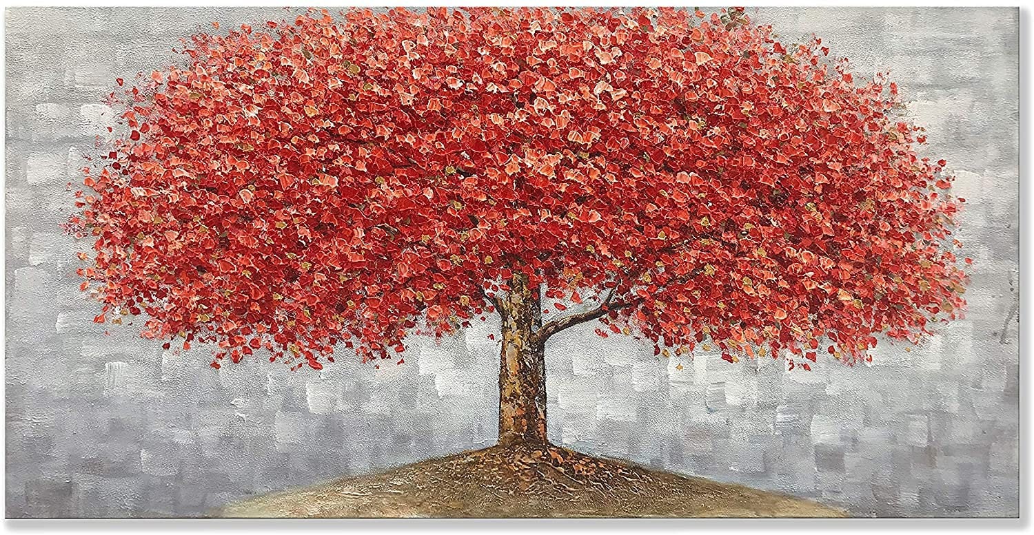 Hand Painted on Canvas Red Tree Artwork Oil Paintings Large Wall Art ...