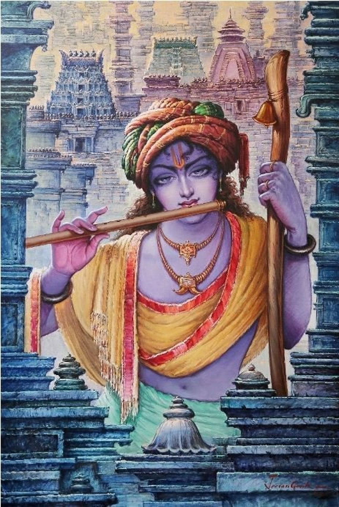 Krishna Hand Painted Painting on Canvas N without Frame - Etsy