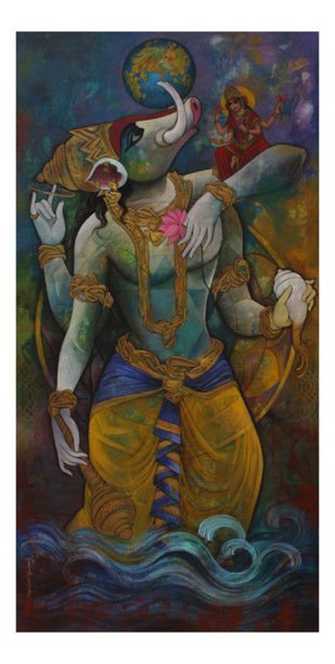 Varaha Avatar of Lord Vishnu Hand Painted Painting on Canvas (no Frame ...