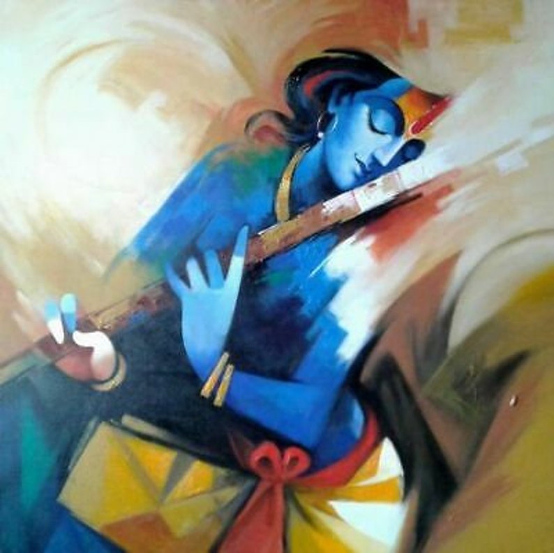 Krishna Hand Painted Painting on Canvas C No Frame - Etsy