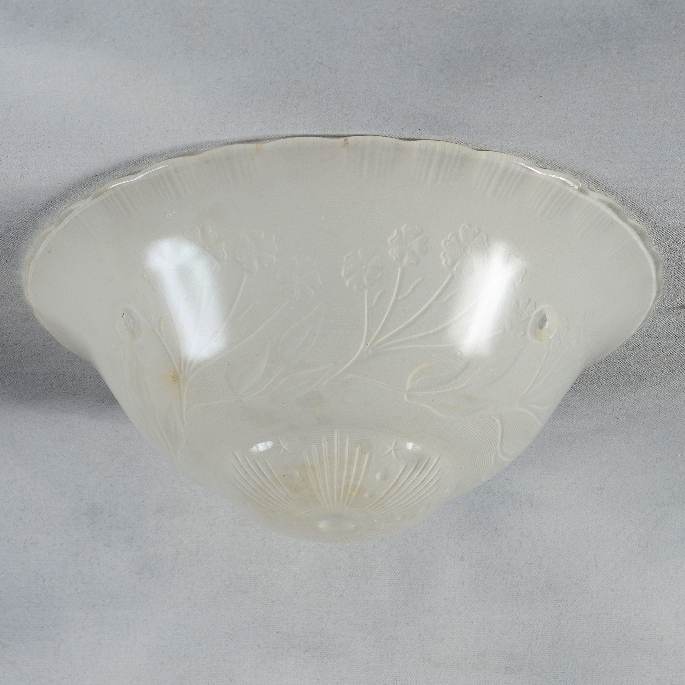 Vintage Frosted Embossed Flowers Glass Ceiling Shade - 10-1/4" Diameter ...