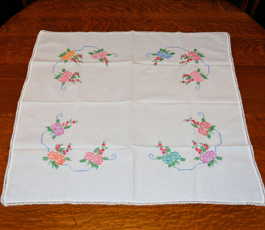 Embroidered/cross Stitch Table Topper 33-3/4" X 33-3/4" - Never Used - Etsy