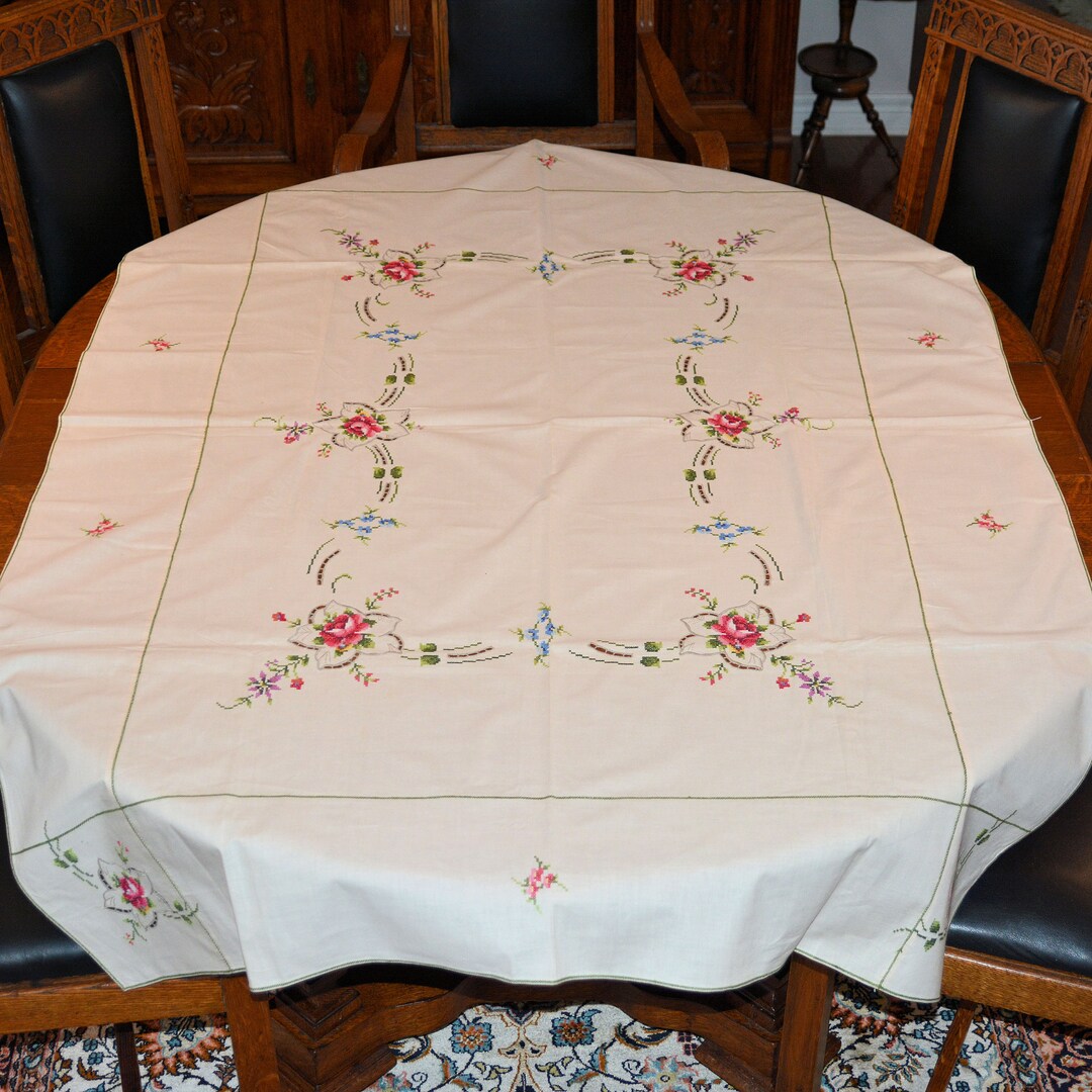 Vintage Cutwork and Cross Stitch Table Cloth 47"w X 68"l - Etsy