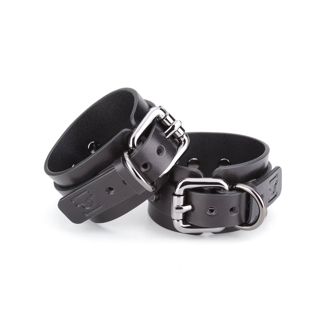 Handmade Custom BDSM Set Black Leather Handcuffs and Ankle Cuffs for ...