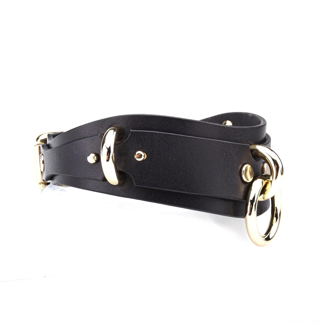 Black Leather and Gold Handmade Collar With Leash for Women and Men ...