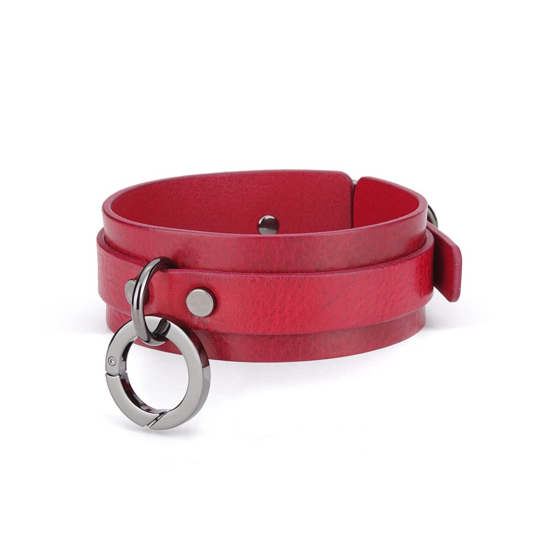 Red Leather Collar, BDSM Leather Choker, O-ring Collar, Submissive ...