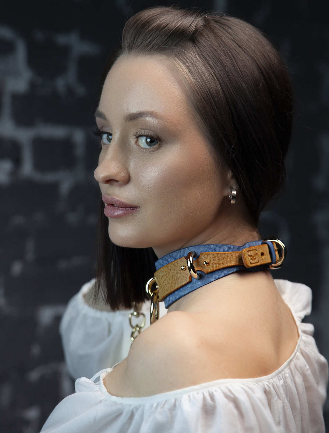 Collar With Chain Leash, Submissive Collar, Leather Harness - Etsy
